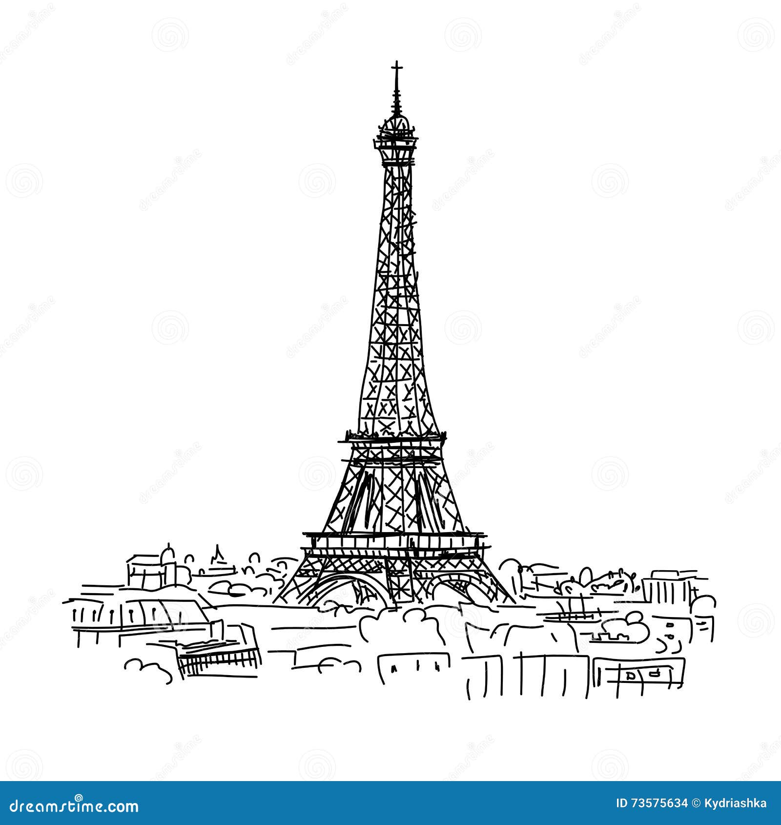 Paris Cityscape Vector Drawing, Famous Place De La Concorde, France ...