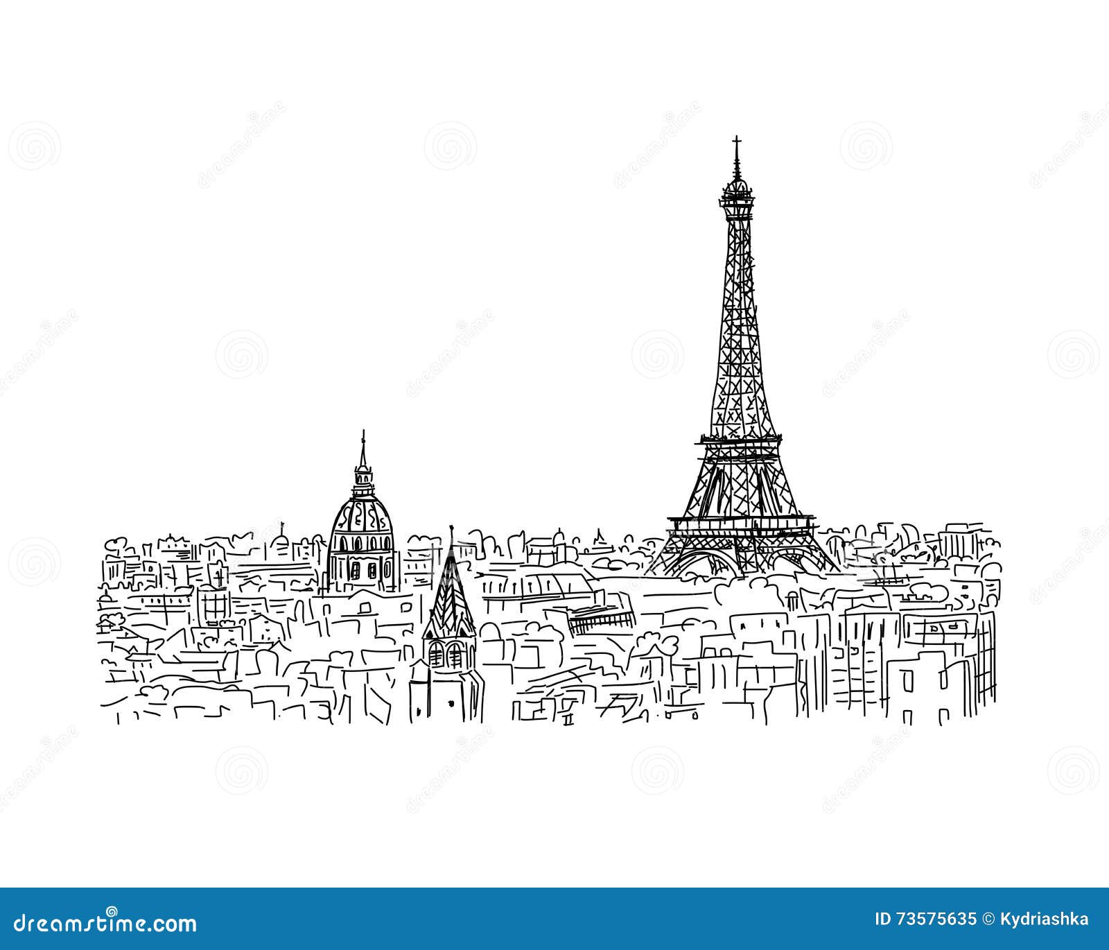 Paris Cityscape Vector Drawing, Famous Place De La Concorde, France ...