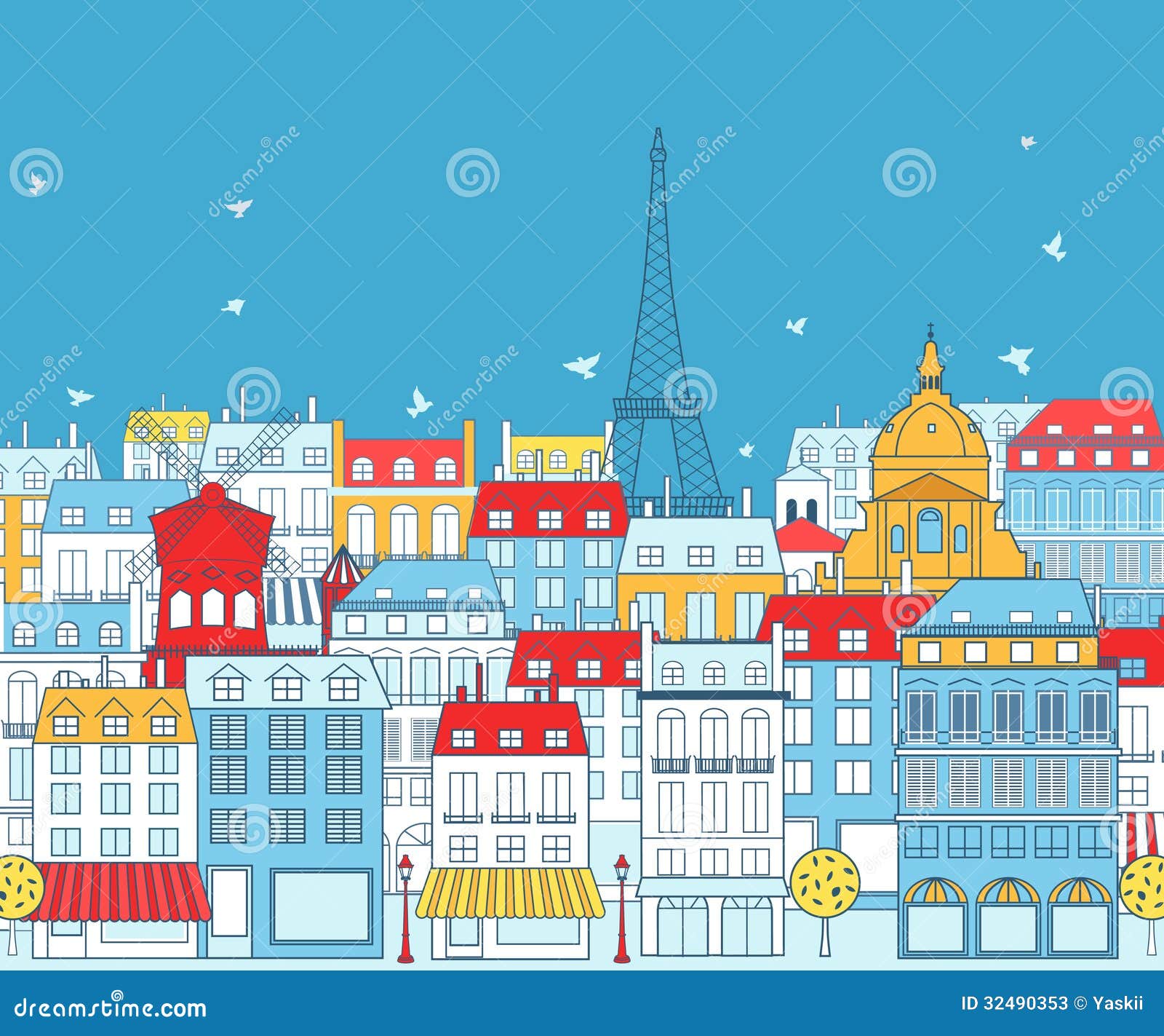 Paris Cityscape Vector Drawing, Famous Place De La Concorde, France ...
