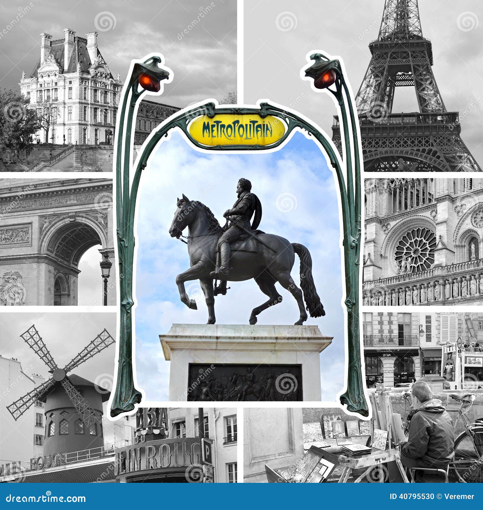 Paris Collage in Black and White Editorial Image - Image of louvre ...