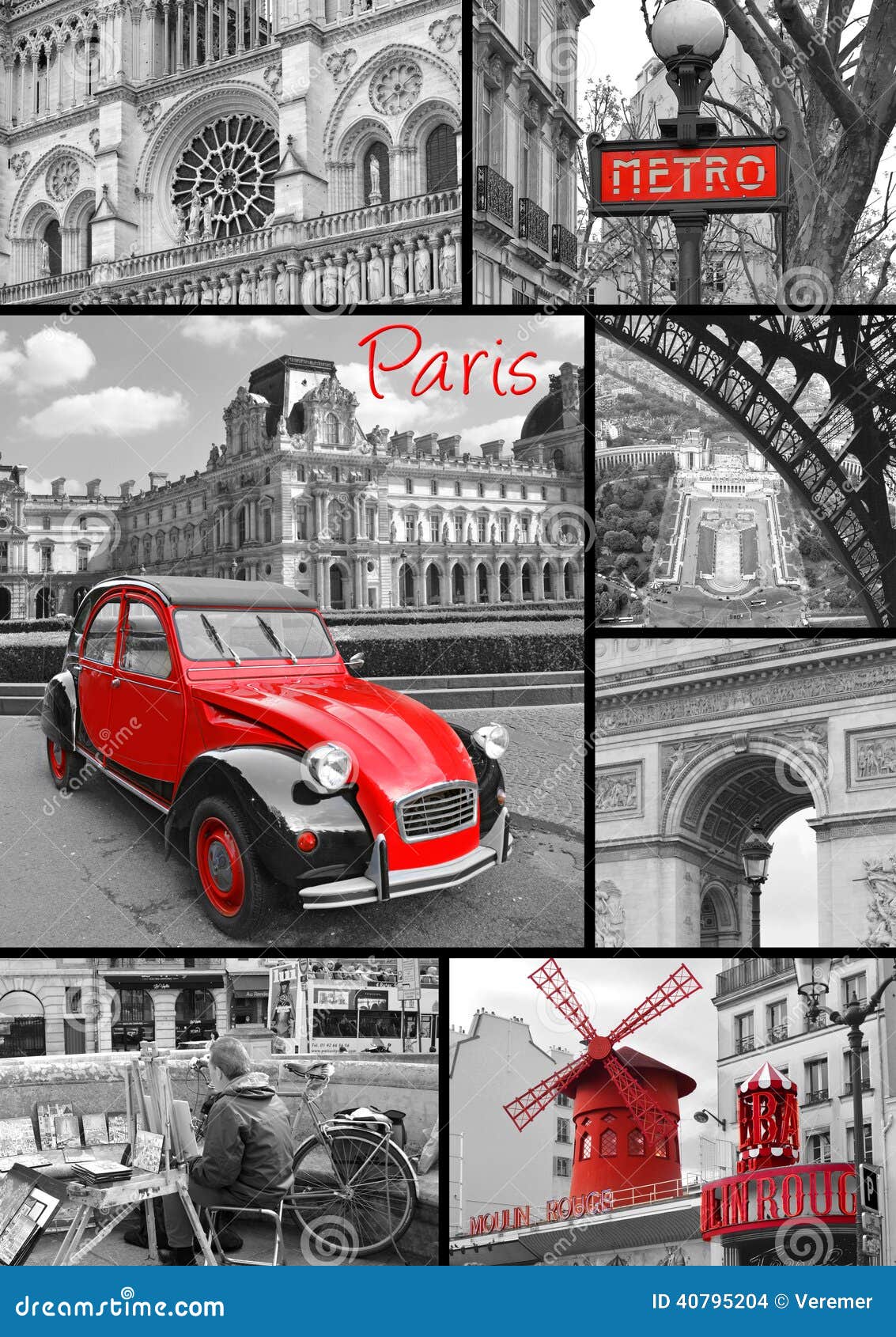 Paris Collage of the Most Famous Monuments and Landmarks Editorial ...