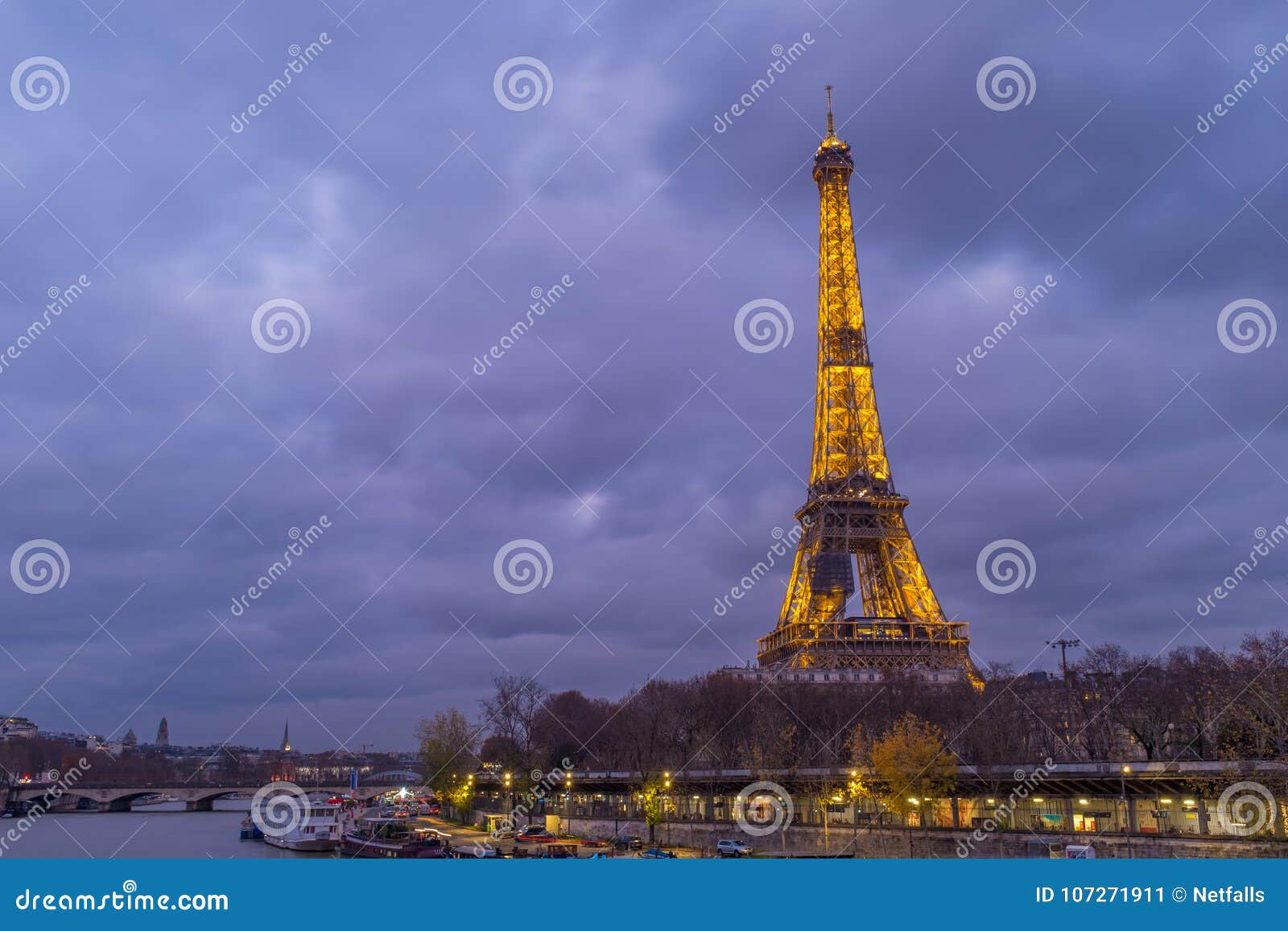 The Illuminated Eiffel Tower from the Bridge Pont De Bir-Hakeim ... The Illuminated Eiffel Tower from the Bridge Pont De Bir-Hakeim ...