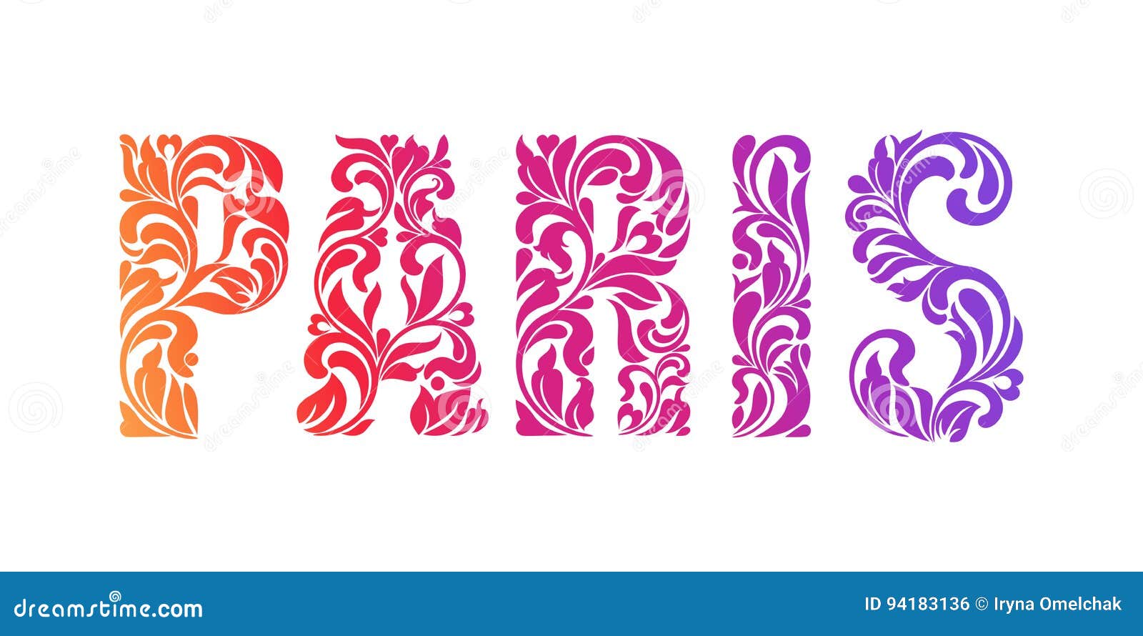 PARIS. Decorative Font Made in Swirls and Floral Elements Stock Vector ...