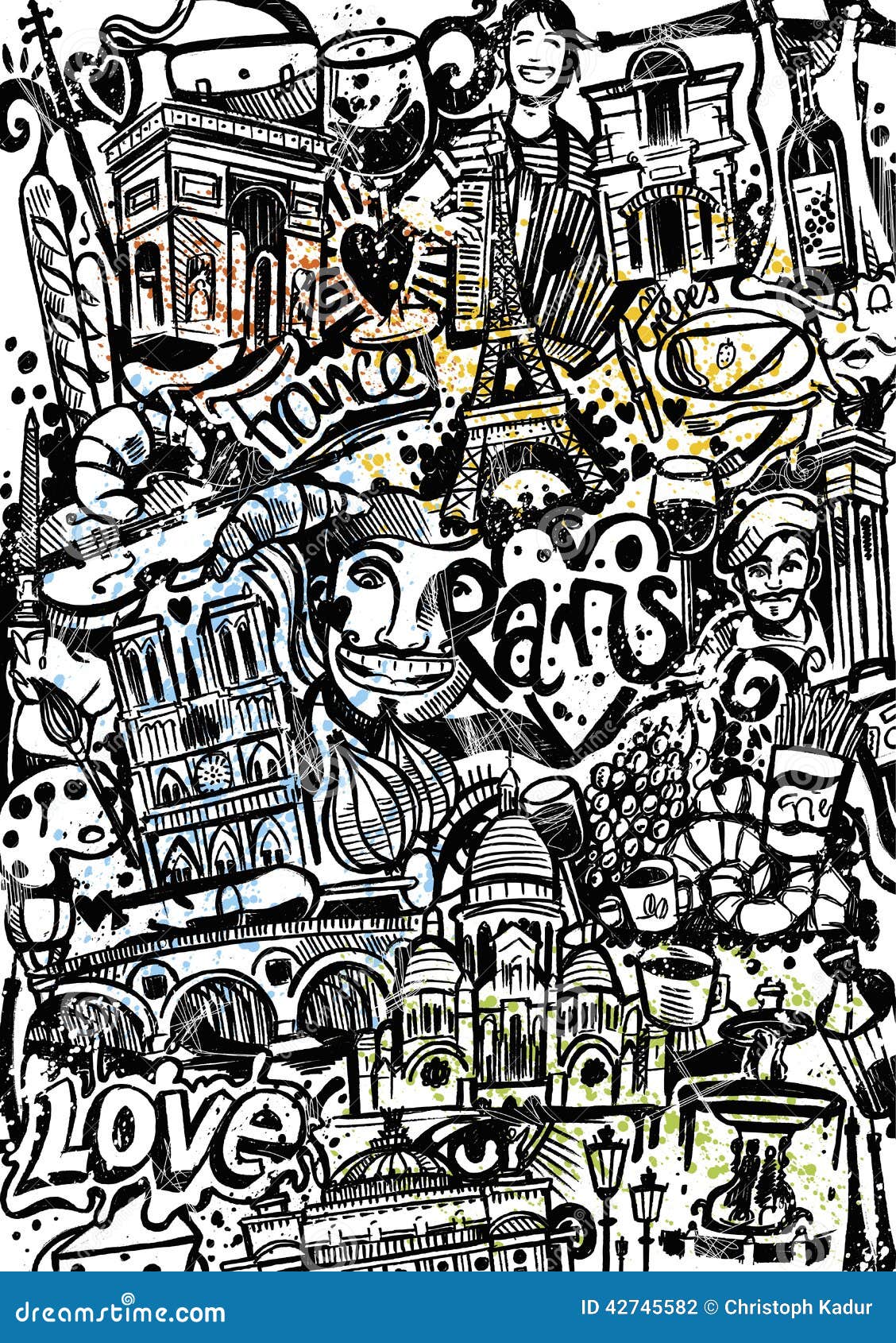 Paris Doodle stock illustration. Illustration of bridge - 42745582