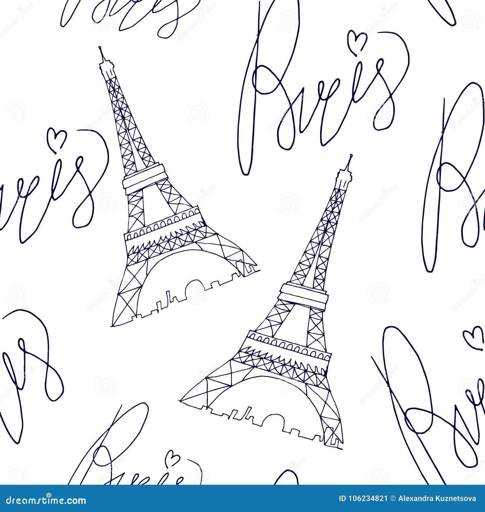 Paris Eiffel Tower Pattern With Lettering Stock Illustration ...
