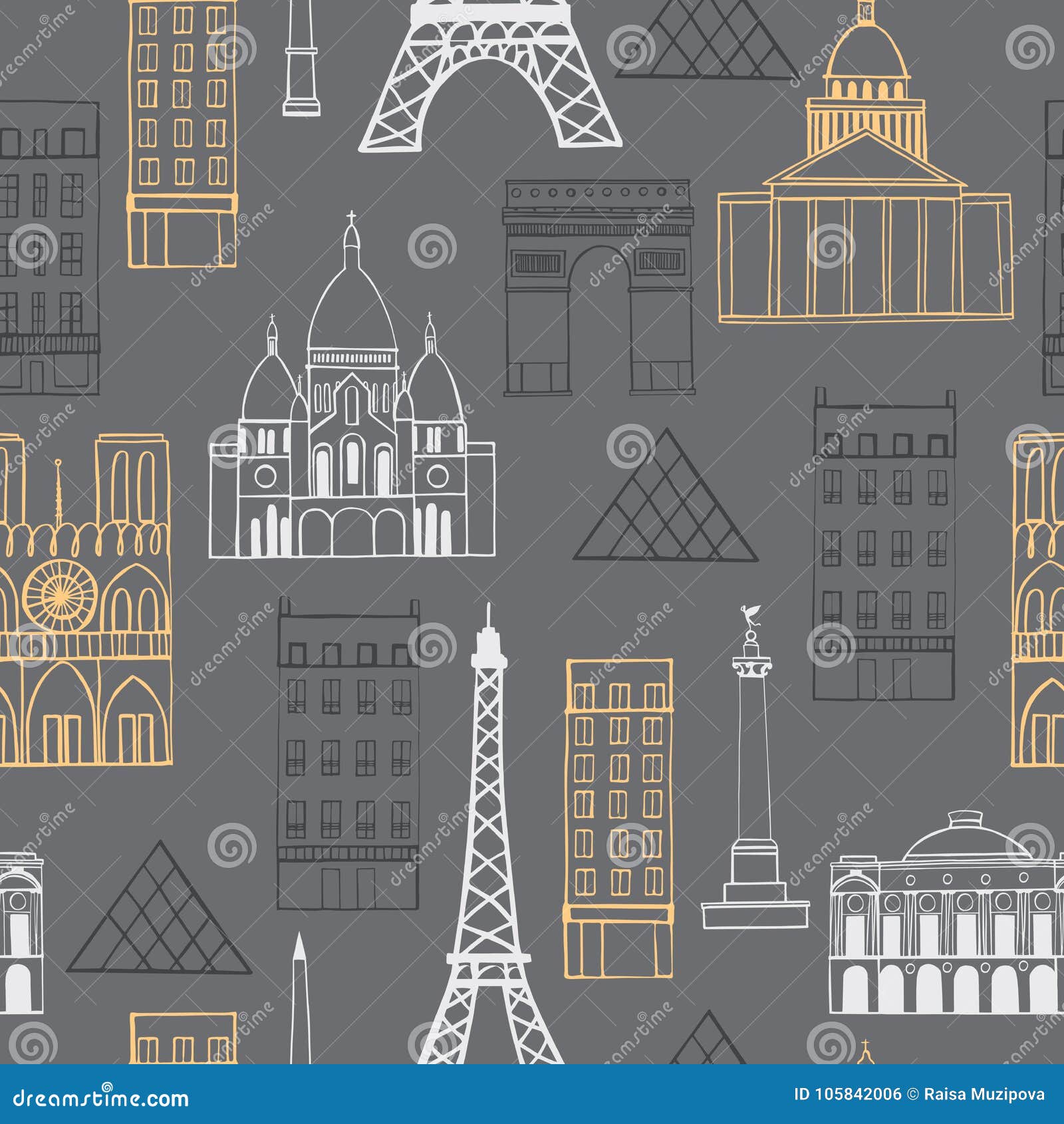 Paris. Vector Sketch Seamless Pattern Stock Vector - Illustration of ... Paris. Vector Sketch Seamless Pattern Stock Vector - Illustration of ...