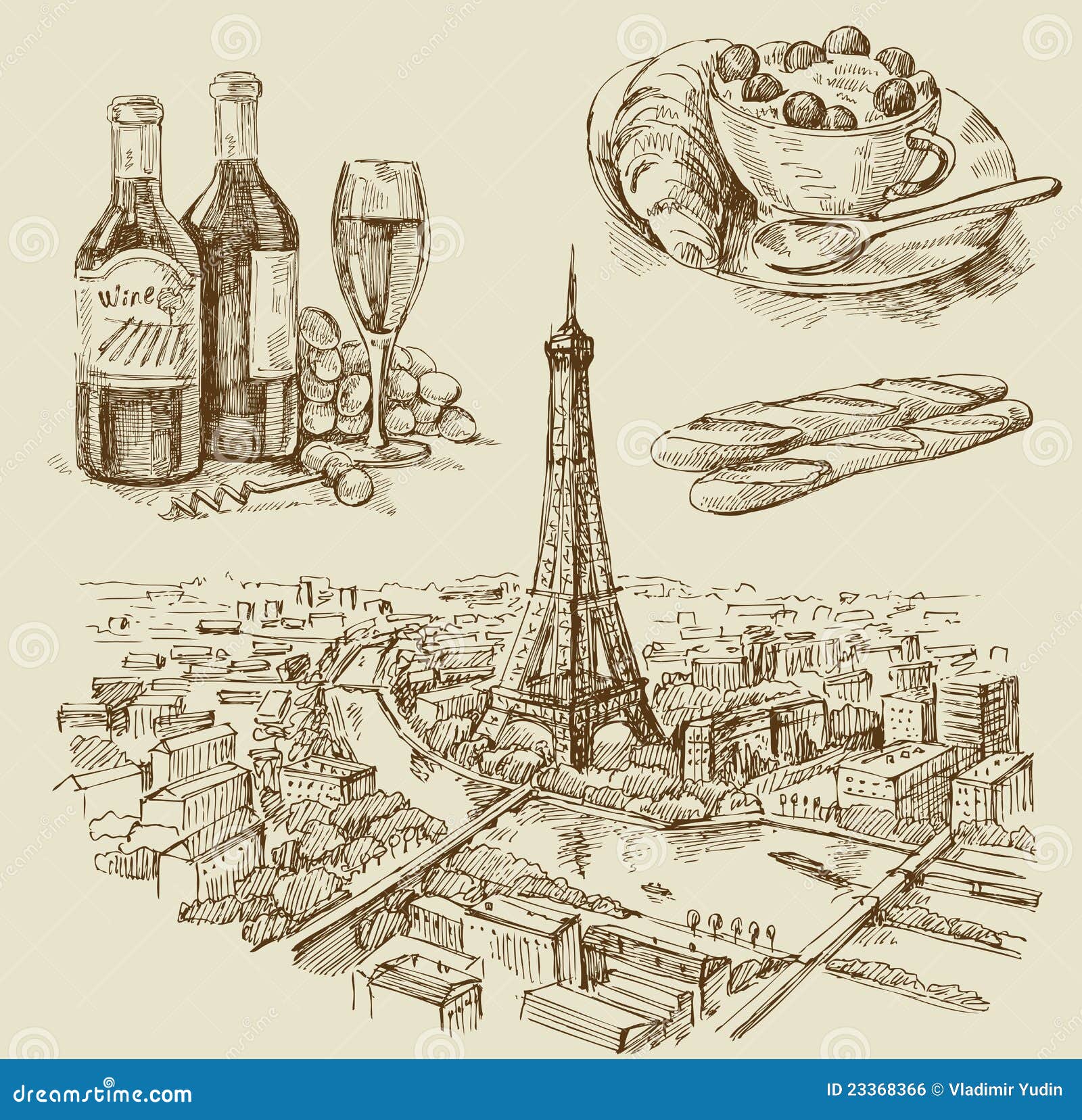 Paris hand drawn stock vector. Illustration of menu, lunch - 23368366