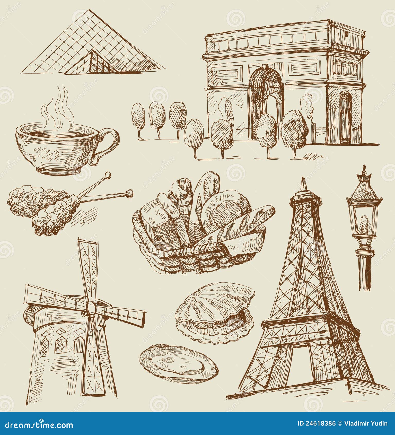 Paris - Hand Drawn Collection Stock Illustration - Illustration of ...