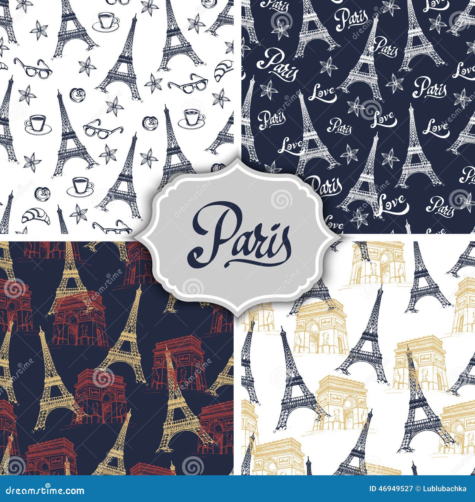 Paris Hand Drawn Patterns Set Stock Vector - Illustration of paris ...