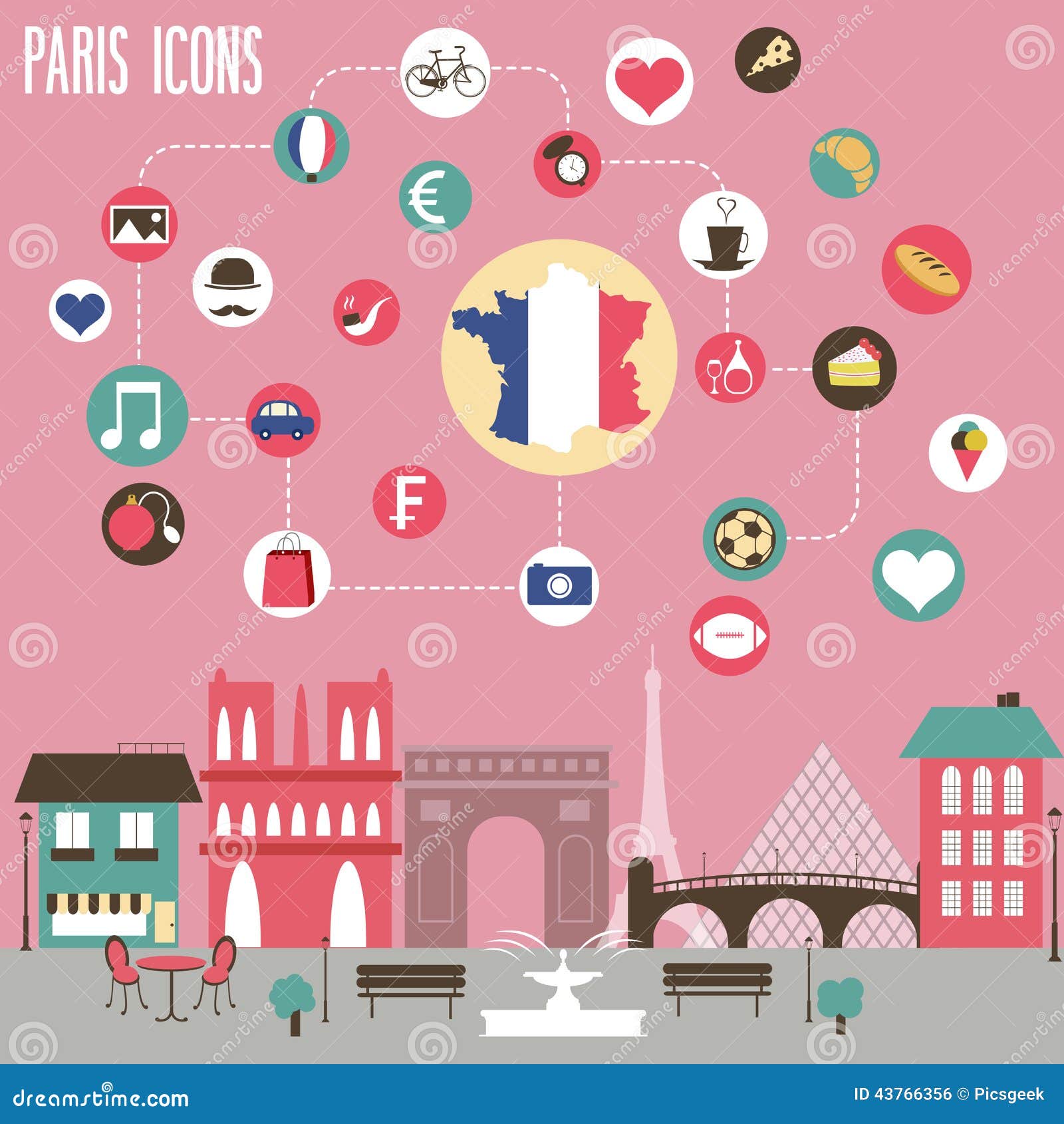 Paris icons set. stock vector. Illustration of abstract - 43766356