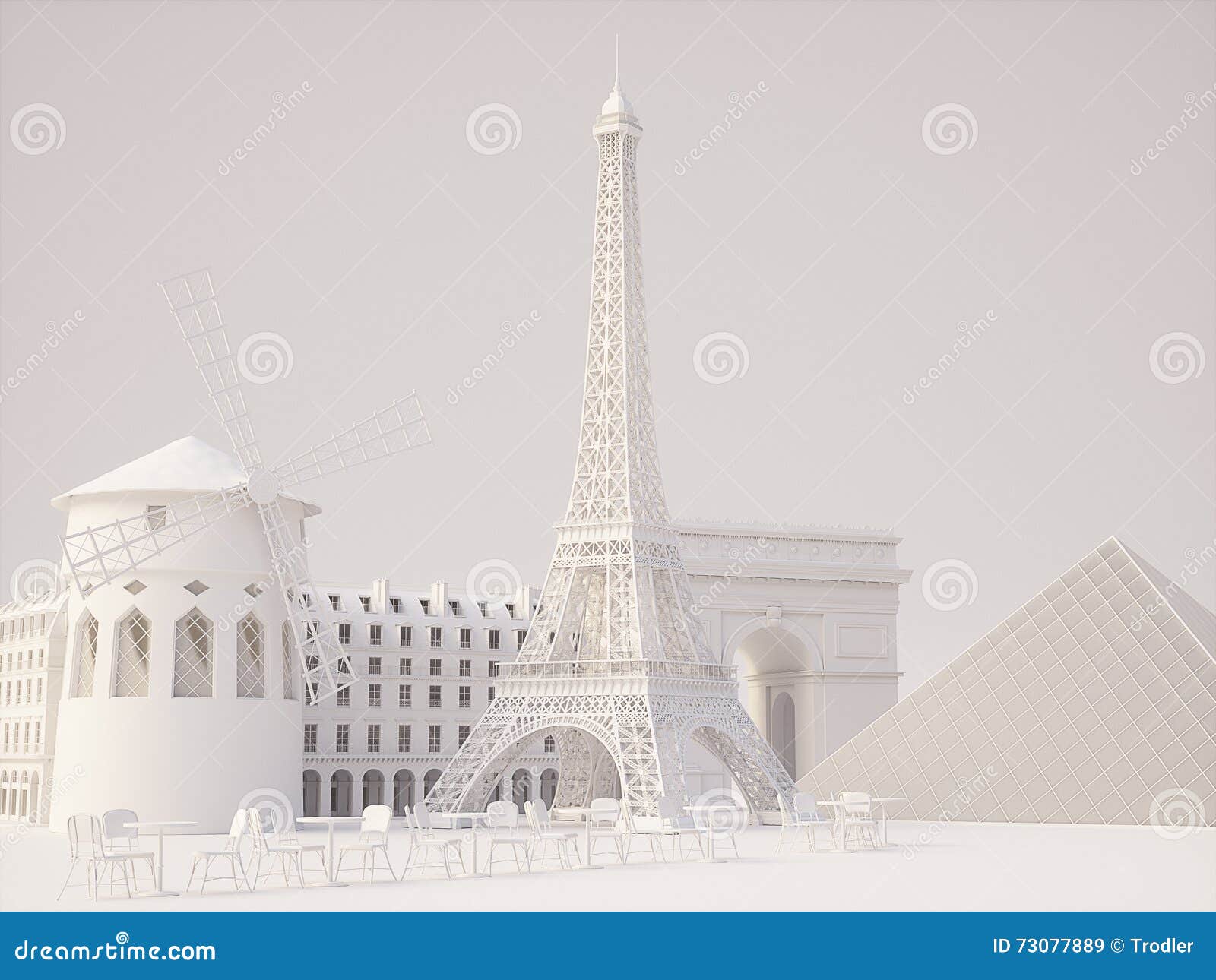 Paris Landmarks Background. 3d Rendering Stock Image - Image of ...