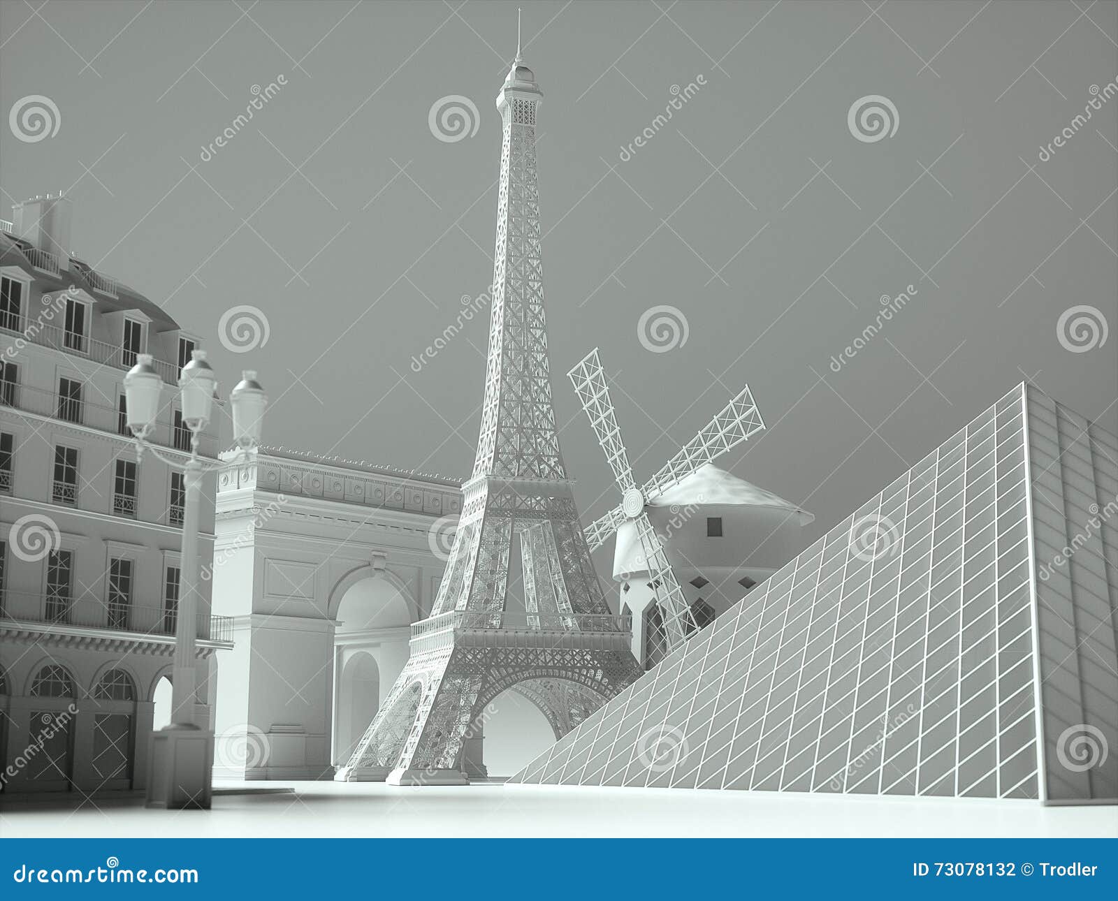 Paris Landmarks Background. 3d Rendering Stock Photo - Image of history ...