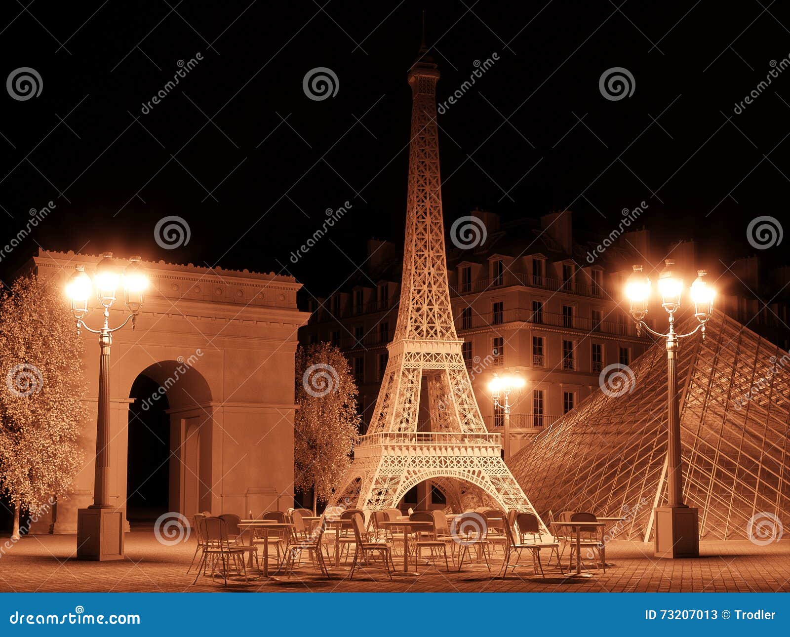 Paris Landmarks Background. 3d Rendering Editorial Stock Photo - Image ...