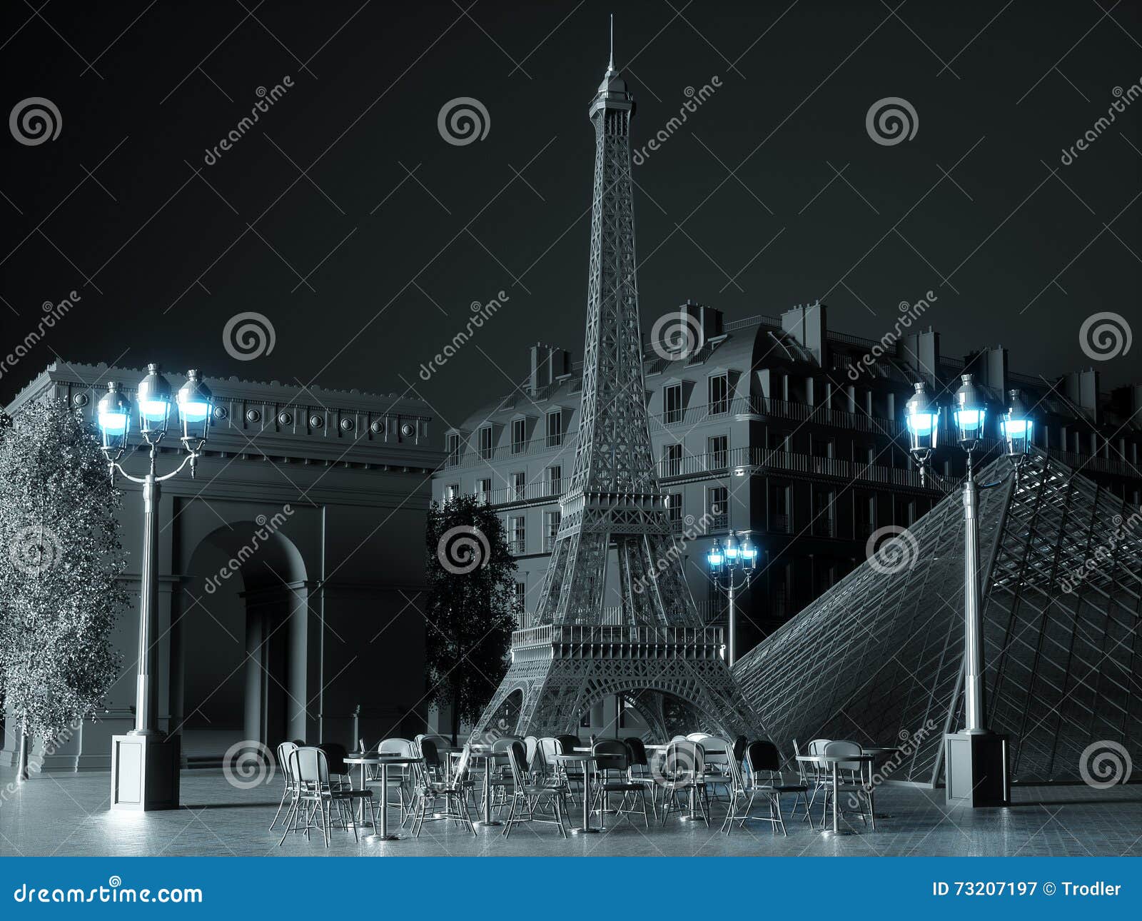 Paris Landmarks Background. 3d Rendering Editorial Photography - Image ...