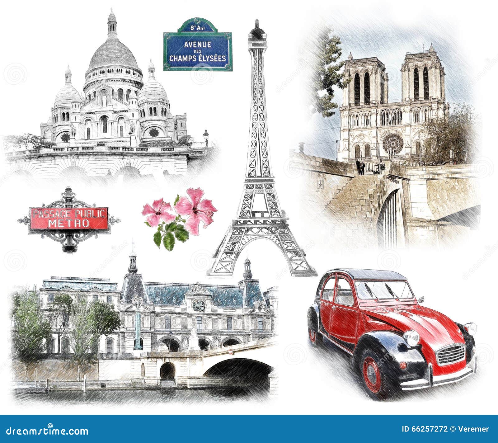 Paris Landmarks. Illustration in Draw, Sketch Style. Editorial ...