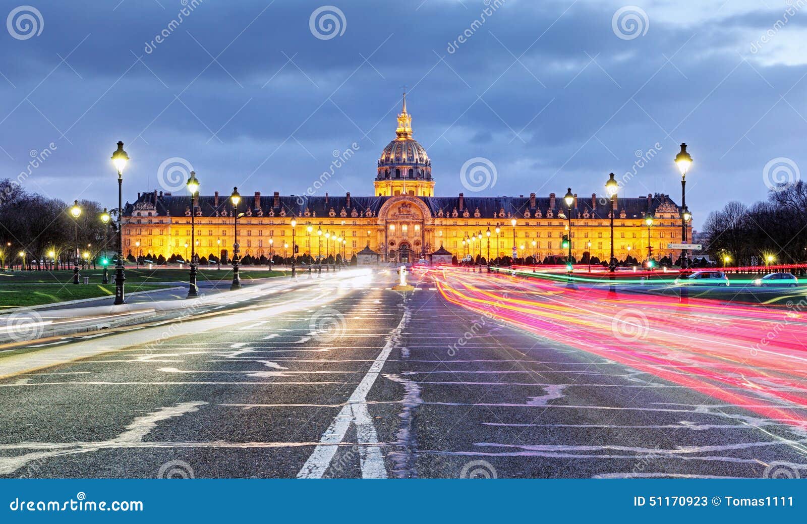 Paris - Les Invalides at Night Stock Image - Image of military, green ...