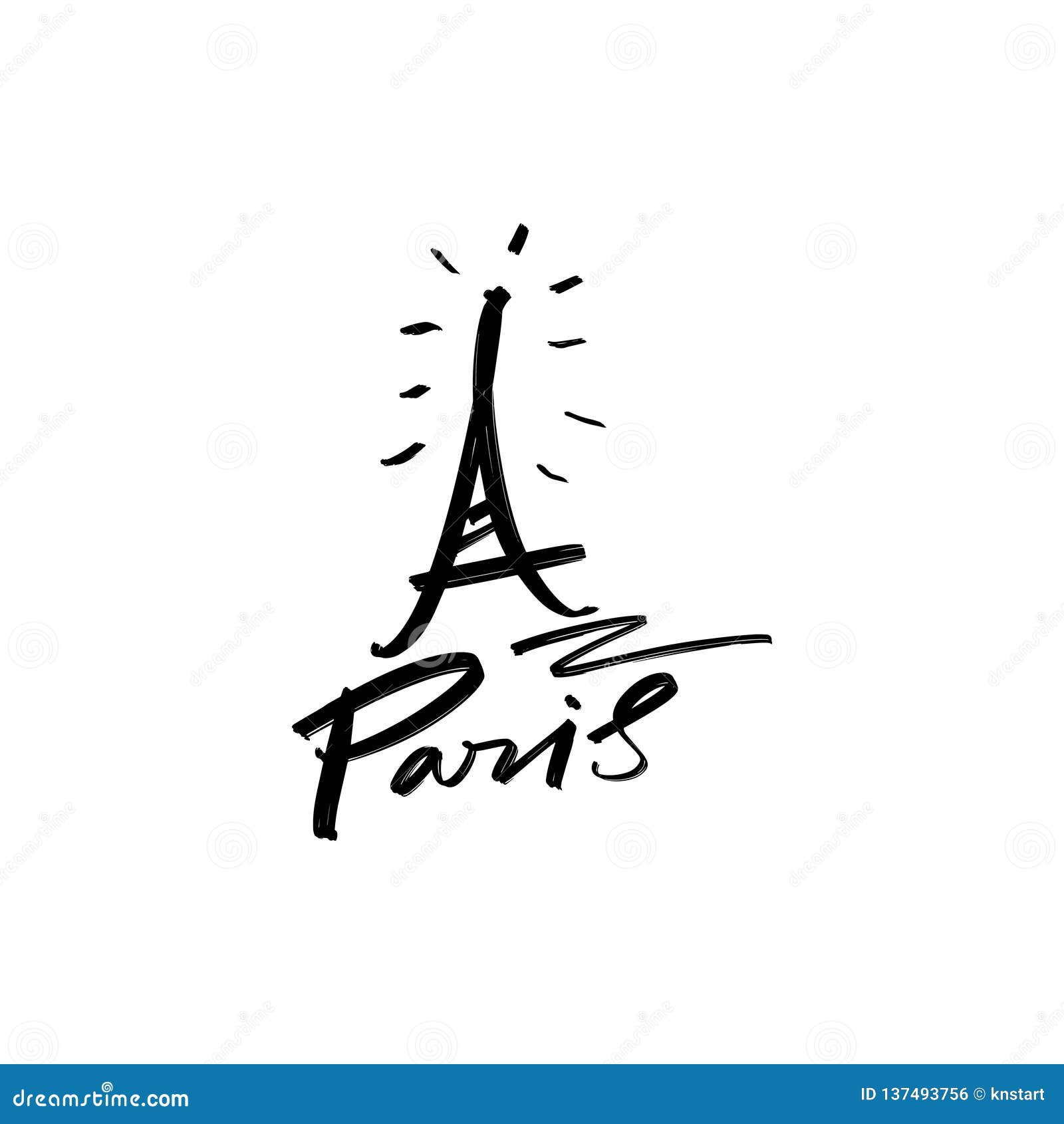 Paris Lettering and Eiffel Tower. Vector Illustration Stock ...