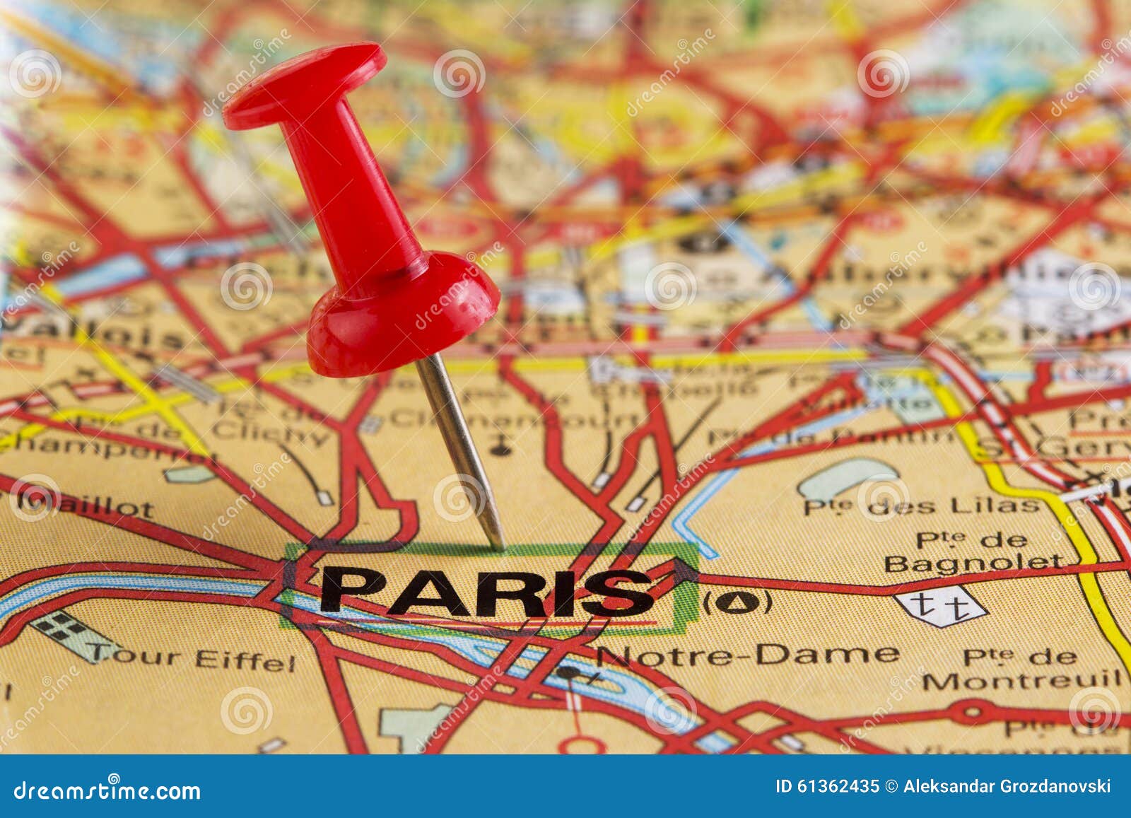 Paris map with pin stock image. Image of locate, focus - 61362435