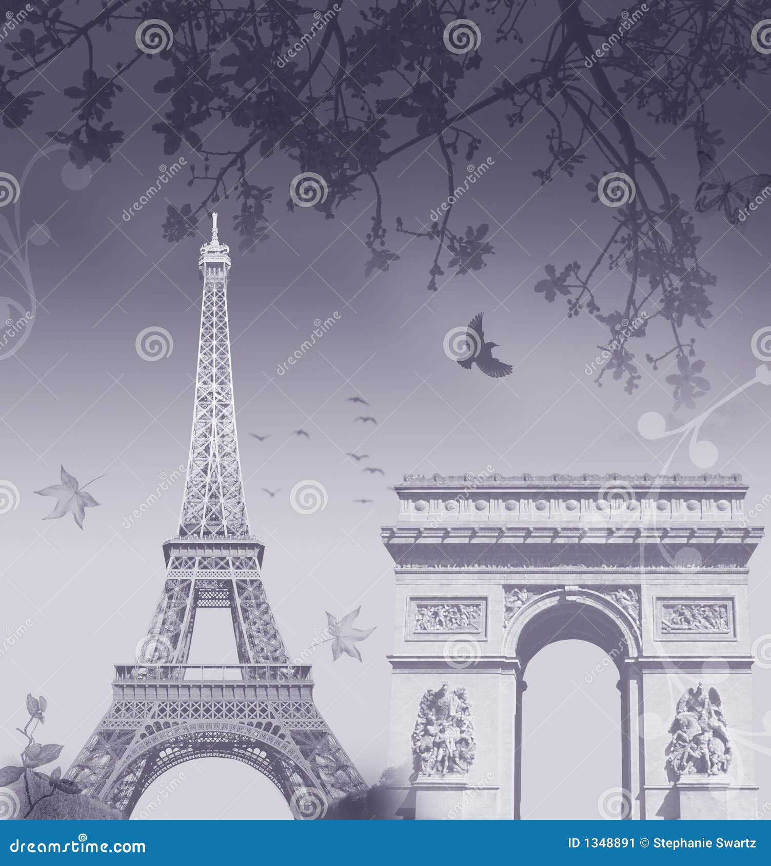 Paris montage stock illustration. Illustration of birds - 1348891