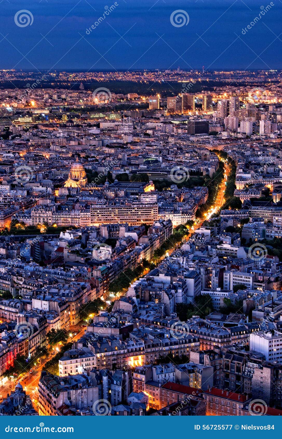 Paris by night from above stock image. Image of view - 56725577