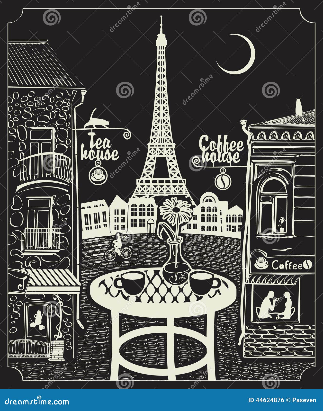 Paris night cafe stock vector. Illustration of roof, cover - 44624876