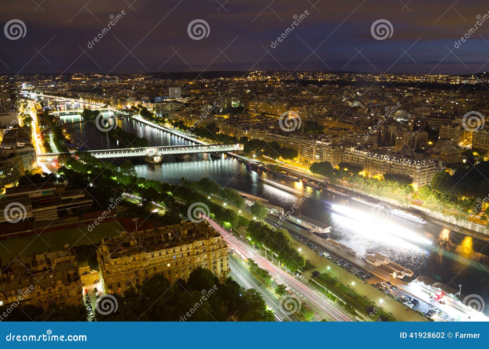 Paris at night stock photo. Image of famous, river, evening - 41928602
