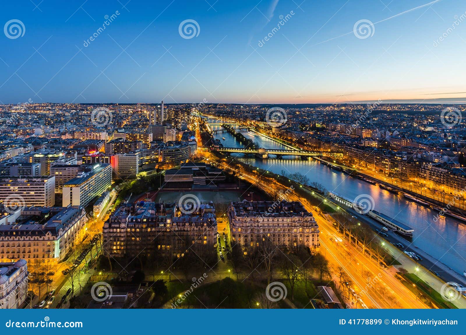 Paris at Night View from Eiffel Tower Stock Image - Image of european ...