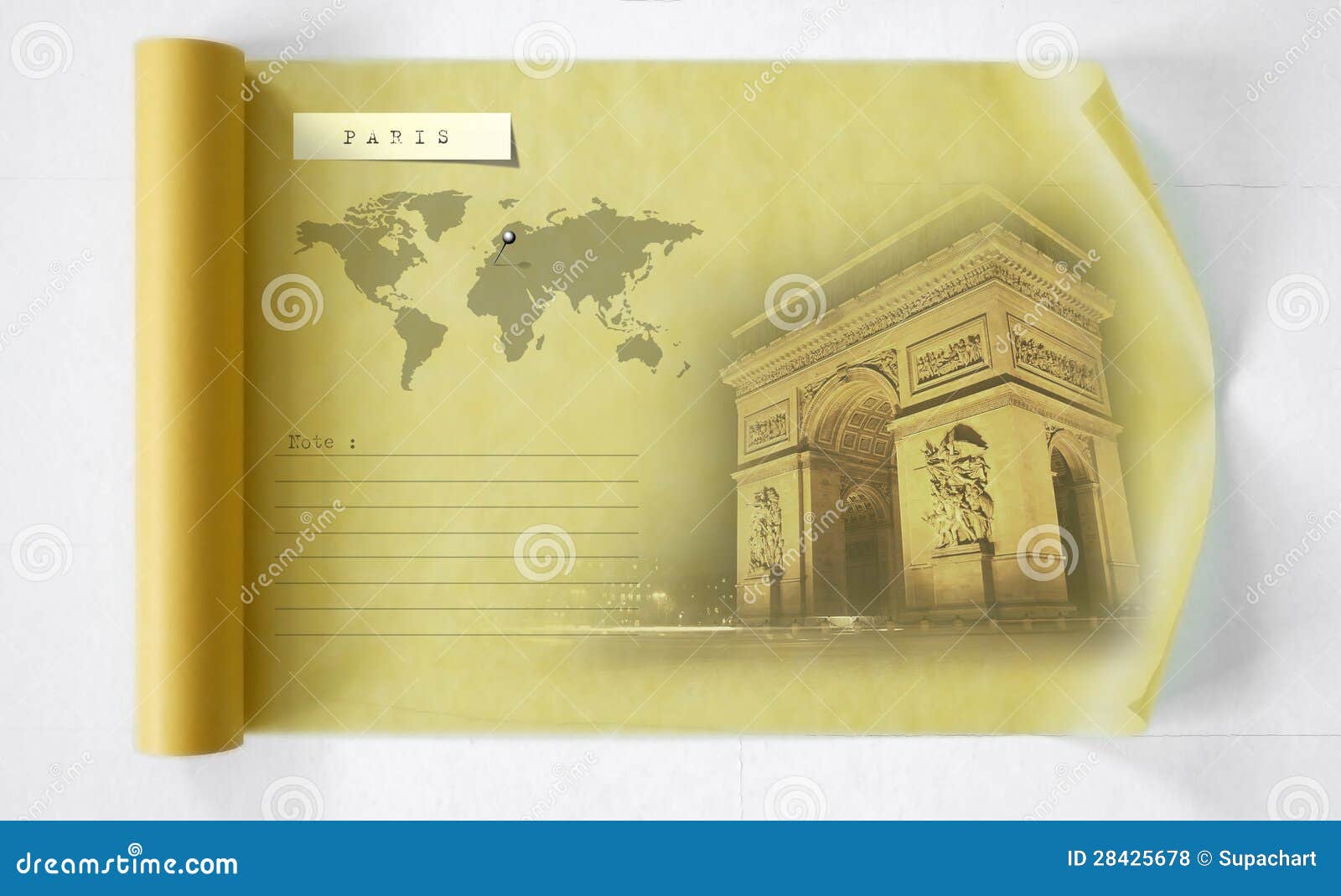 Paris in paper roll stock photo. Image of place, paris - 28425678