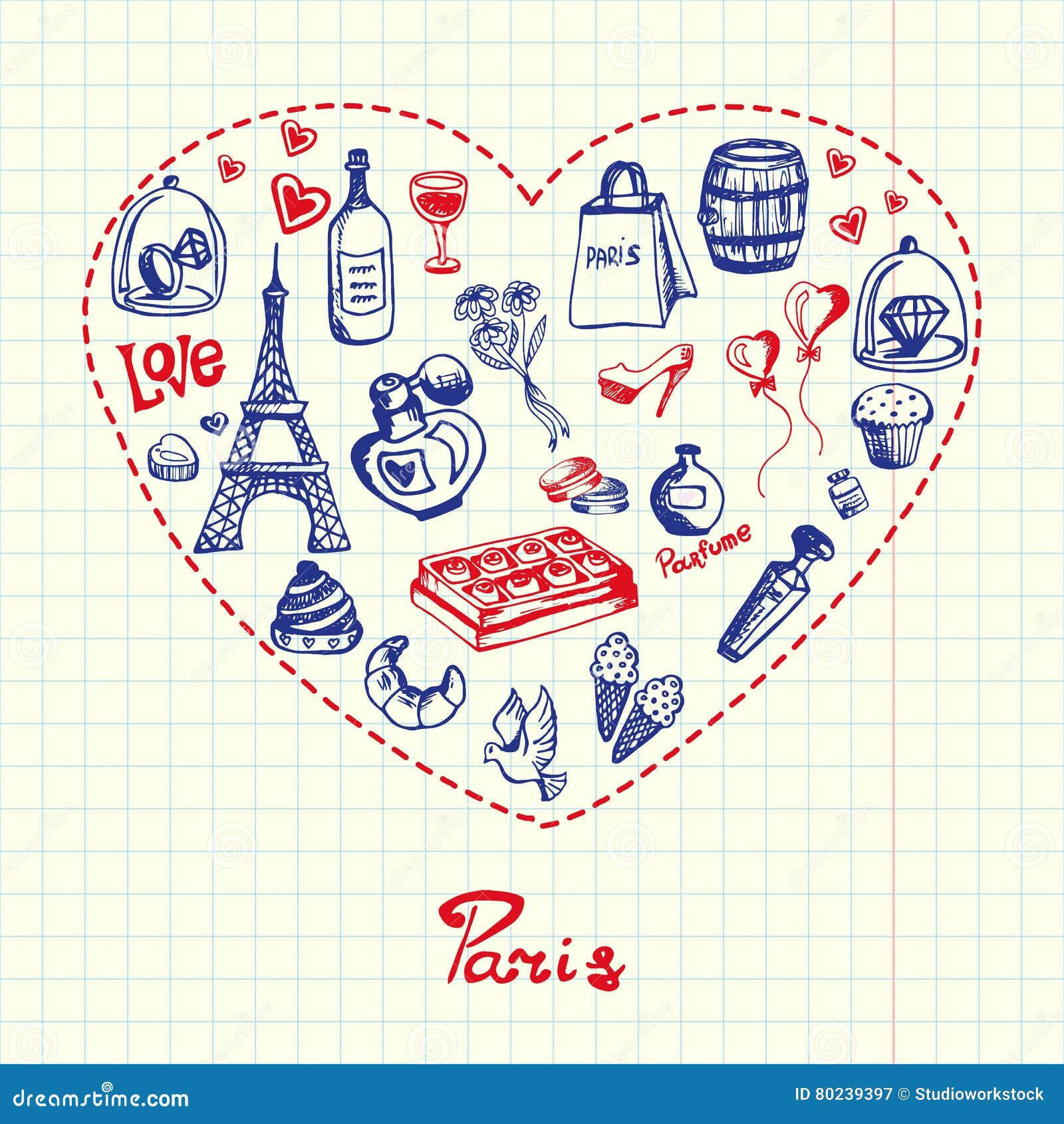 Paris Pen Drawn Doodles Vector Collection Vektor Abbildung ...
