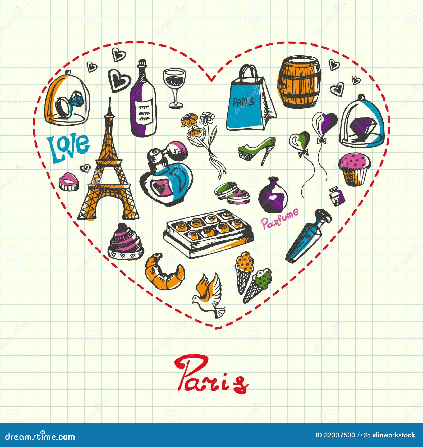 Paris Pen Drawn Doodles Vector Collection Illustration de Vecteur ...