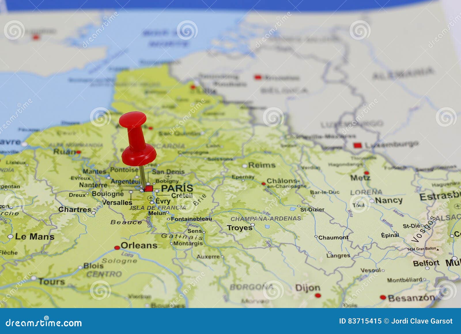 Paris pin in a map stock image. Image of cartographic - 83715415
