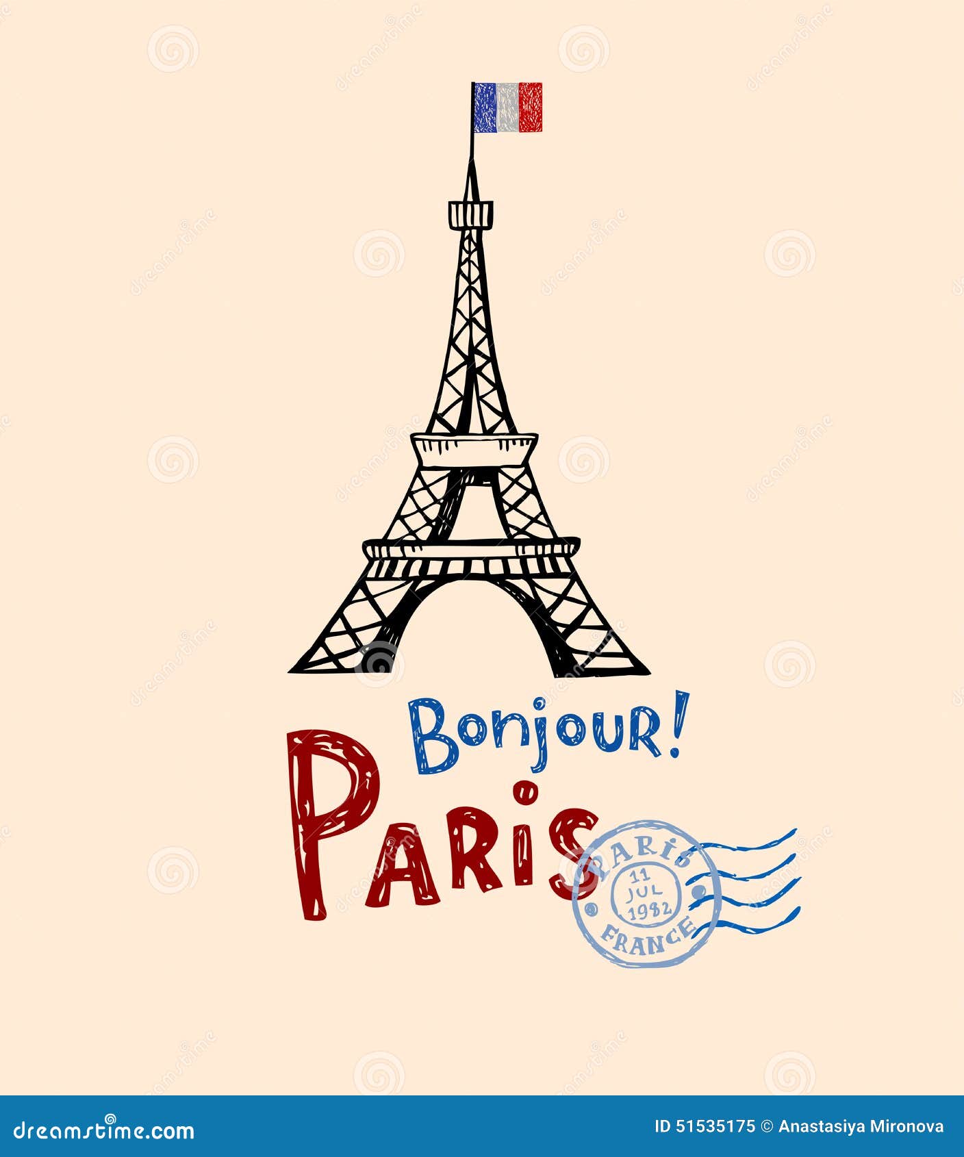 Paris post card stock vector. Illustration of attraction - 51535175