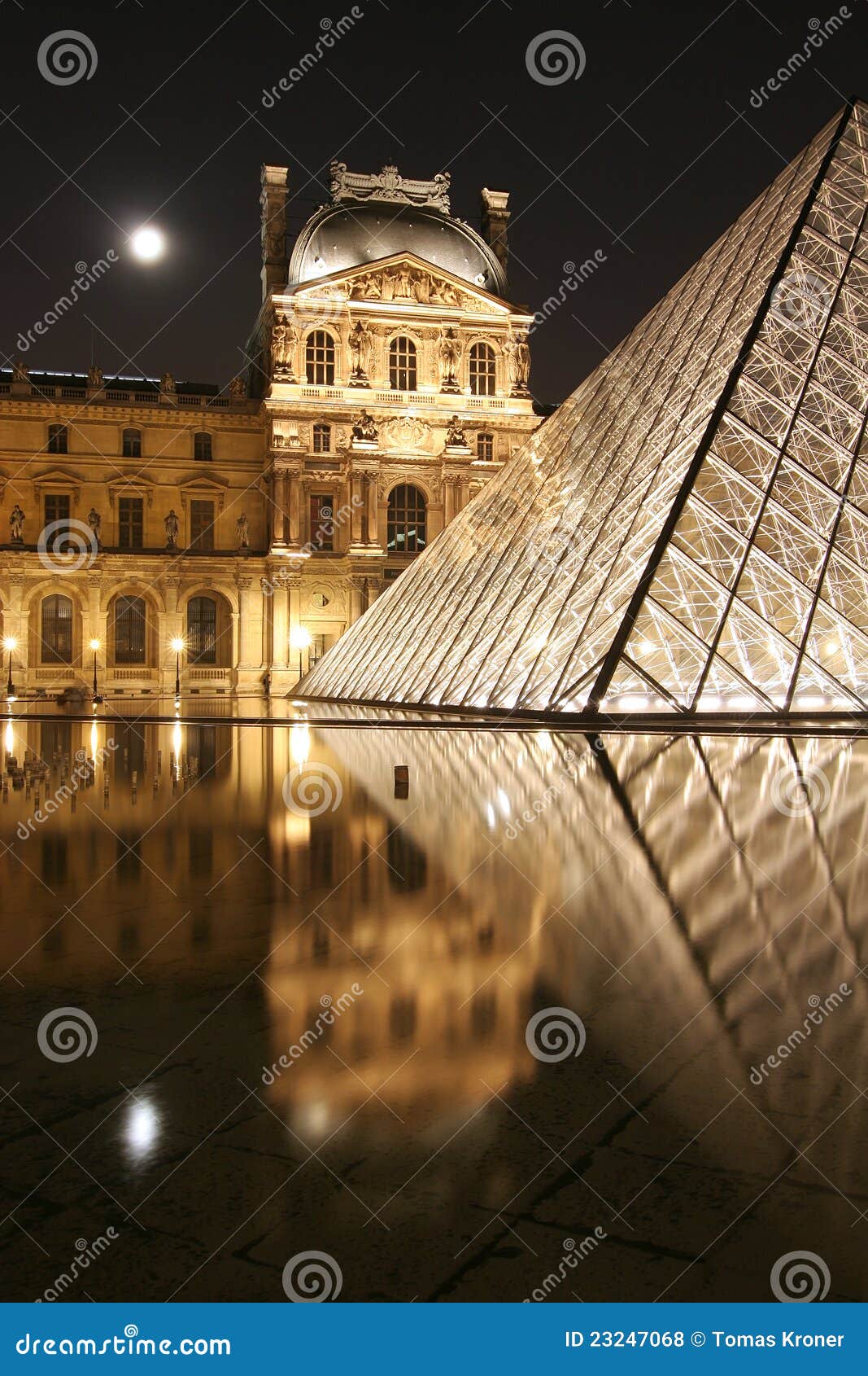 Paris Pyramid with Moonlight Editorial Stock Photo - Image of modern ...