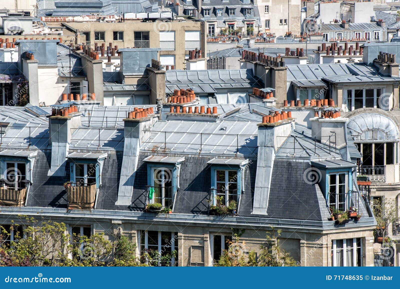 Paris Roofs Panoramic Overview At Summer Day, France, Traditional ...