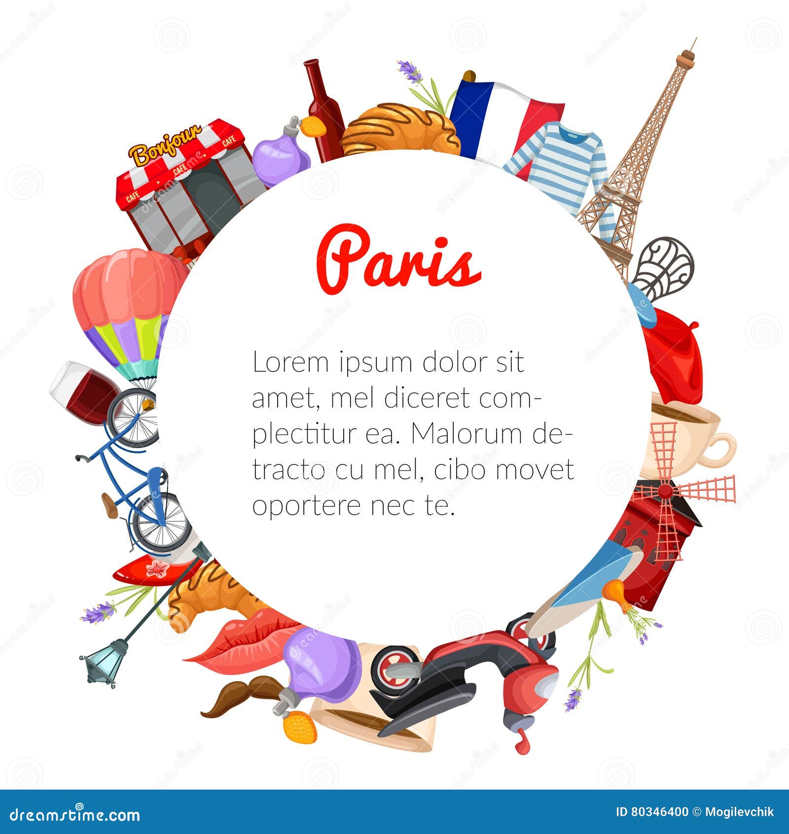 Paris Round Composition stock vector. Illustration of emblem - 80346400