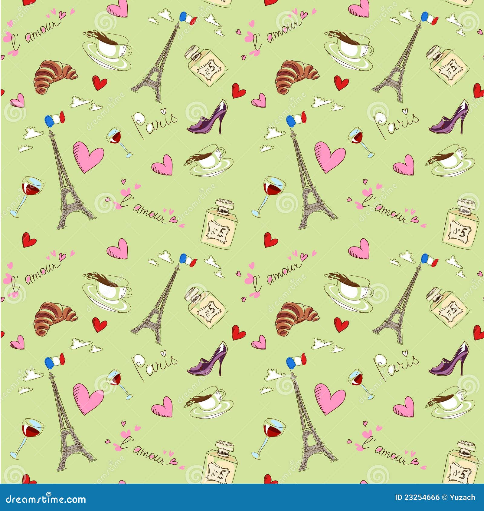 Paris Seamless Pattern With Eiffel Tower, Triumphal Arch And Cute ...