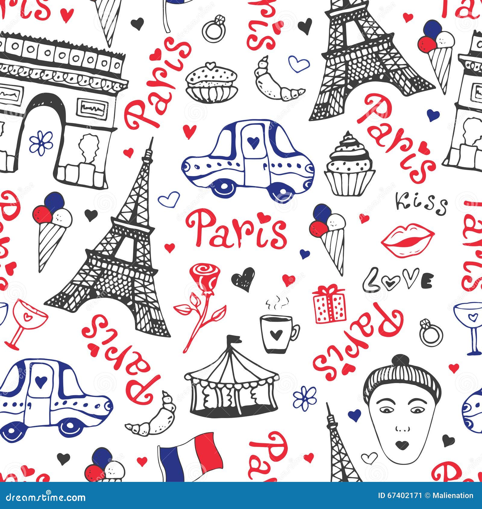 Paris Seamless Pattern with Eiffel Tower, Triumphal Arch and Cute ... Paris Seamless Pattern with Eiffel Tower, Triumphal Arch and Cute ...