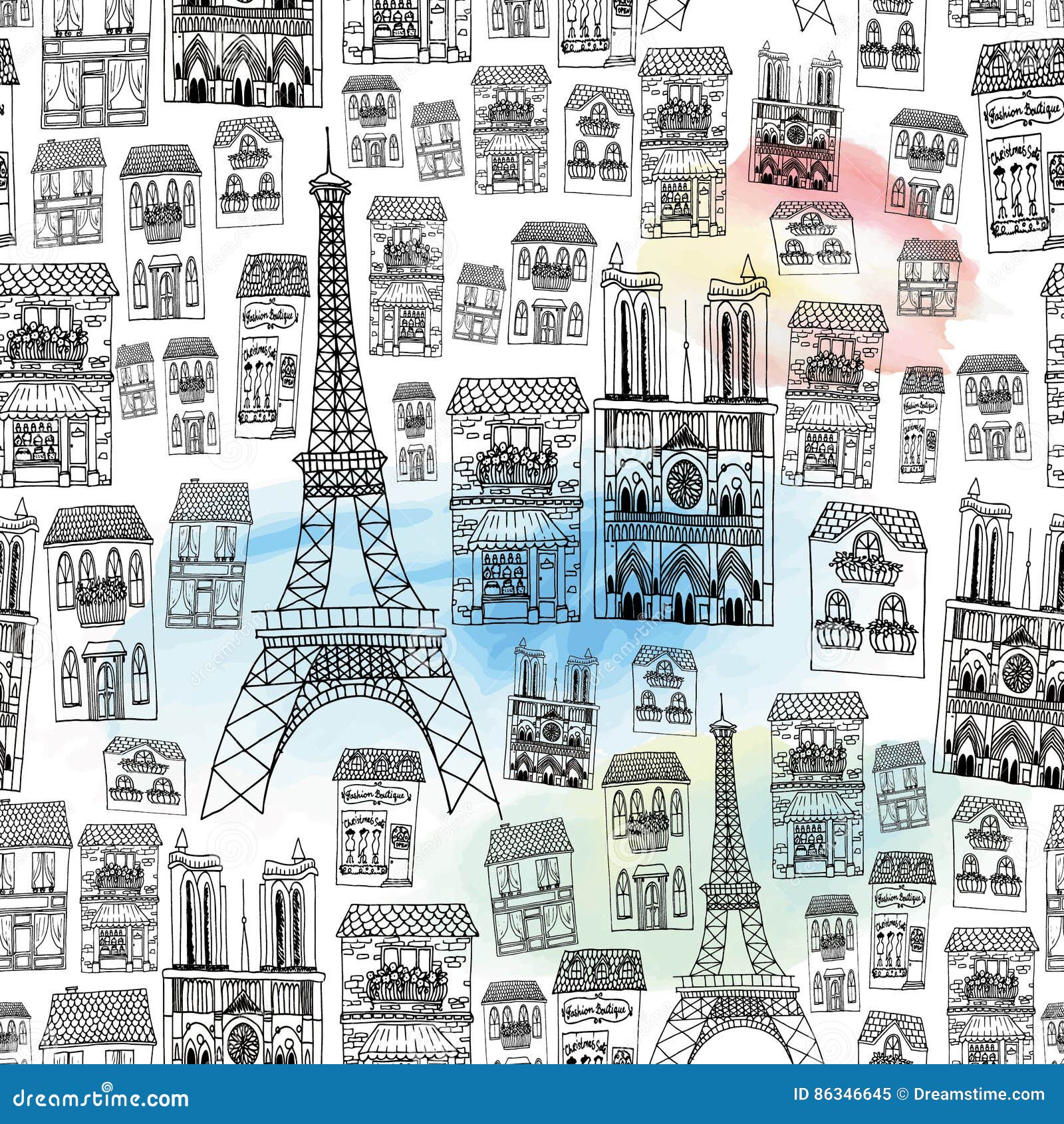 Paris seamless pattern stock vector. Illustration of cake - 86346645