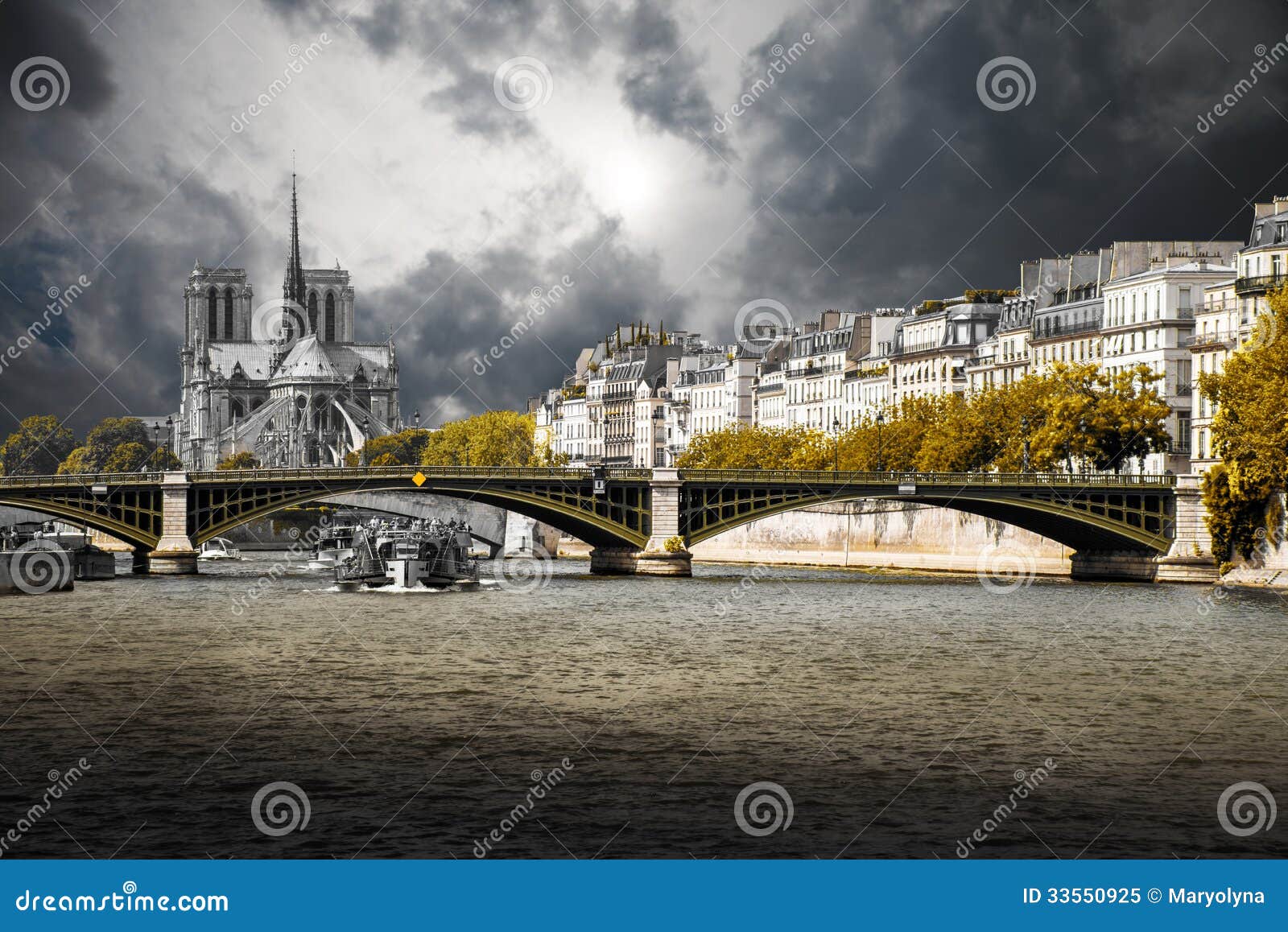 Paris Bridges Over Seine Are Nicely Illuminated At Night Stock Image ...