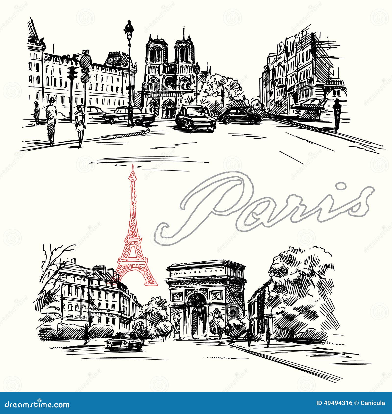 Paris stock vector. Illustration of france, drawn, europe - 49494316