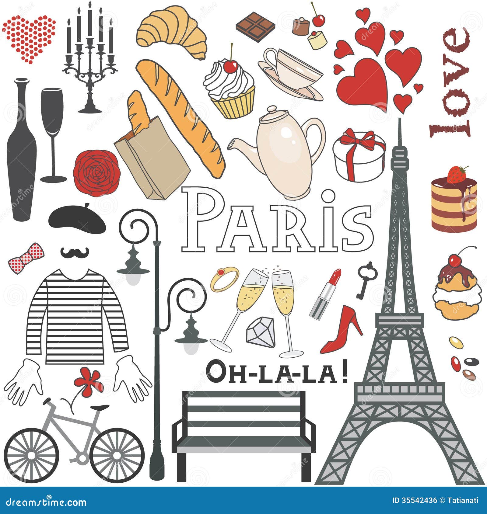 Paris set stock vector. Illustration of croissant, landmark - 35542436