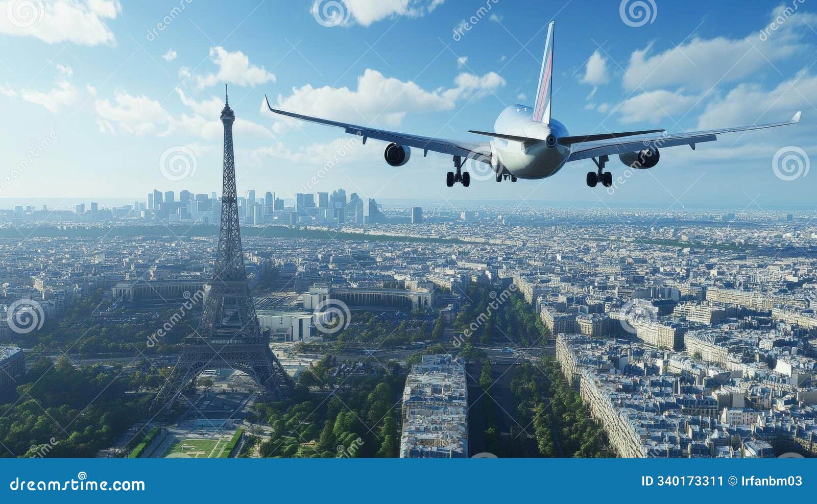 Paris Skyline with Airplane Flying Over Eiffel Tower Stock Illustration ...