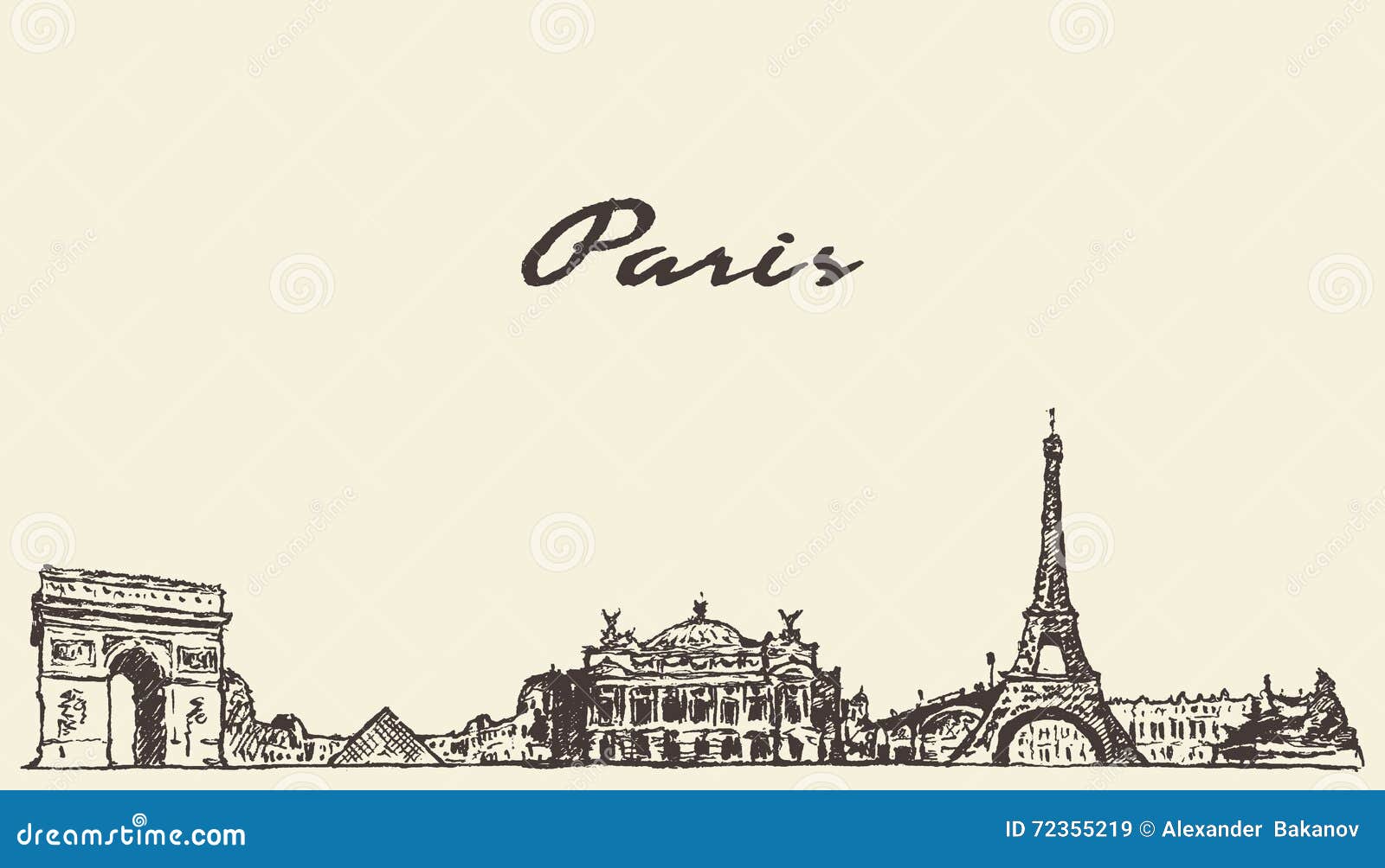 Paris-Skyline Frankreich-Illustrationshand Gezeichnet Vektor Abbildung ...