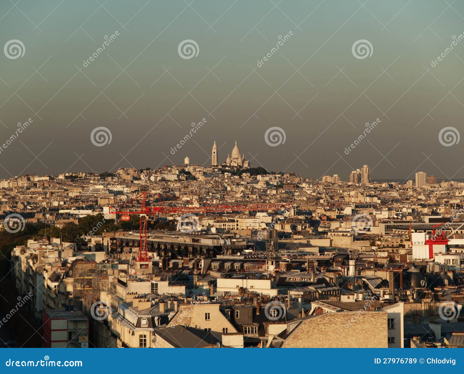 Paris Skyline, Montmartre at Sunset Stock Image - Image of church ...