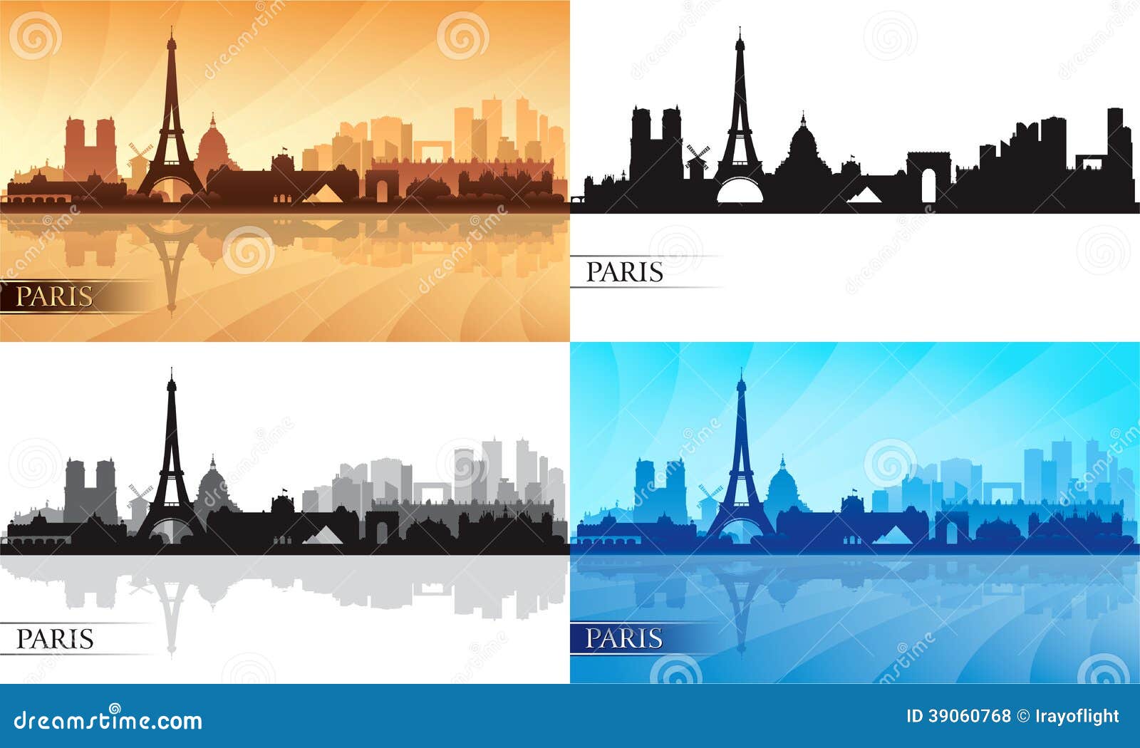 Paris Skyline Silhouettes Set Stock Vector - Illustration of cityscape ...