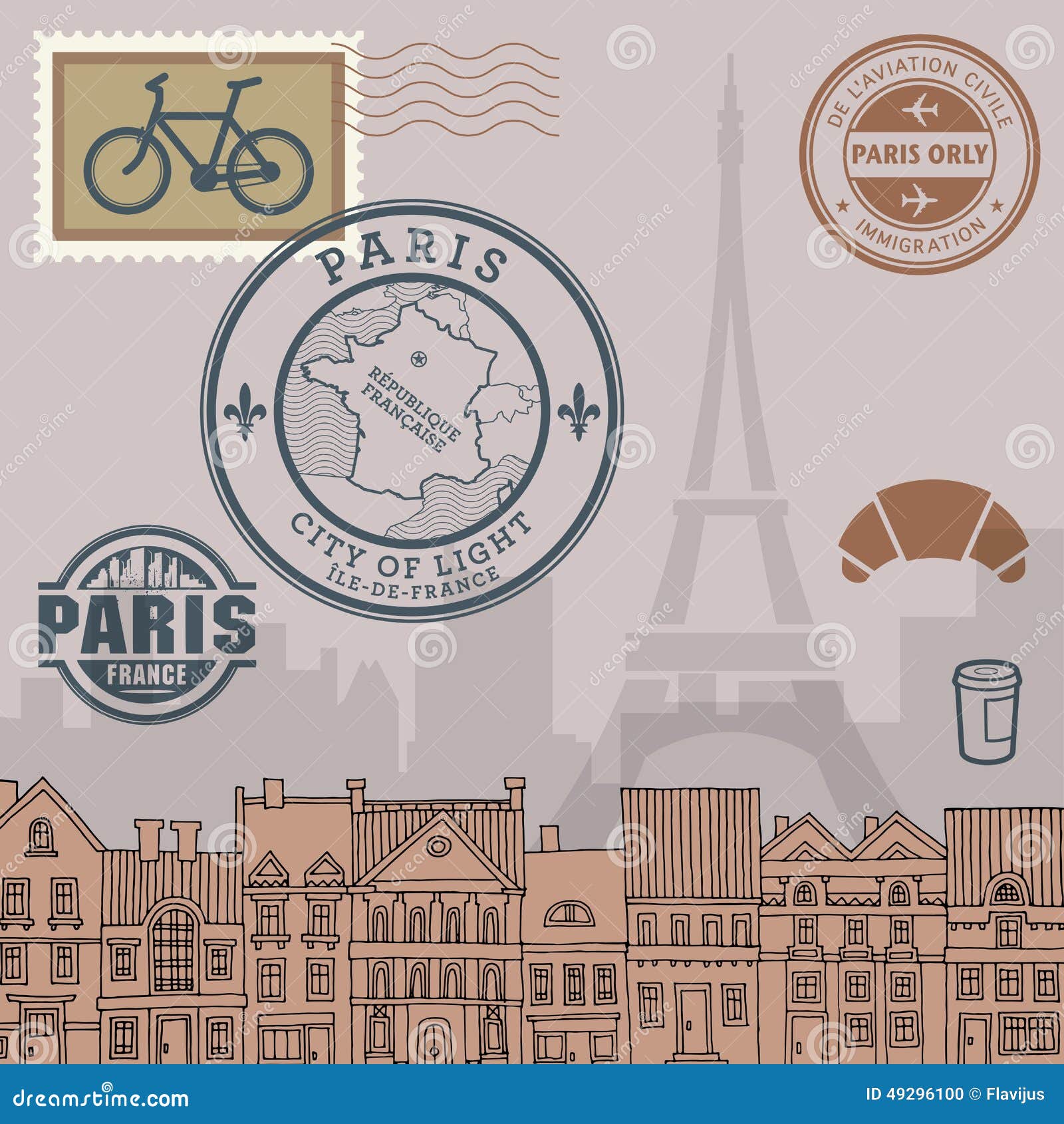 Paris stamps set stock vector. Illustration of document - 49296100