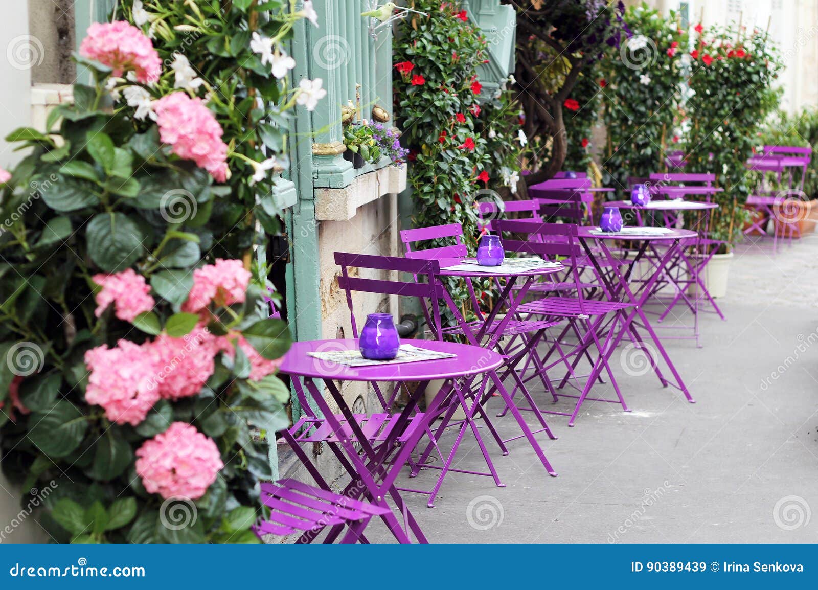 Paris Street Cafe with Bright Tables Stock Image - Image of breakfast ...