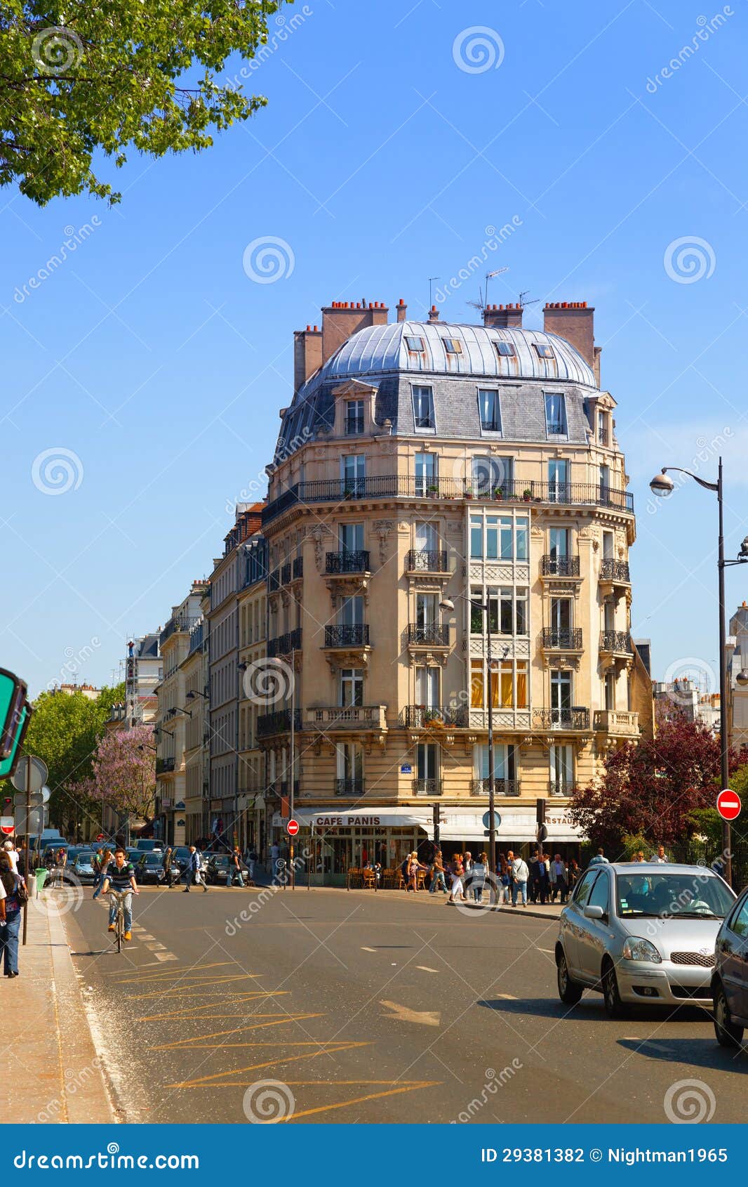 Paris Street with Shops and Cafe Tables. Editorial Photography - Image ...