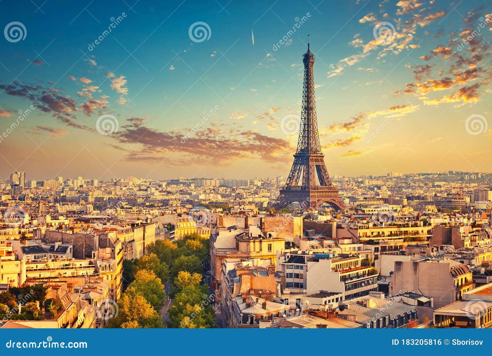 Paris at sunset stock photo. Image of spring, famous - 183205816