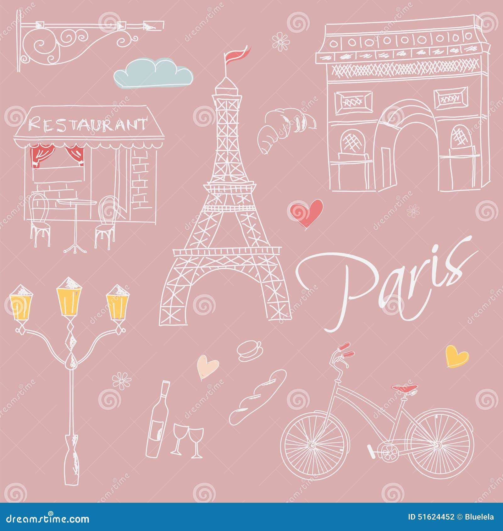 Paris Symbols, Postcard, Hand Drawn Stock Vector - Illustration of ...